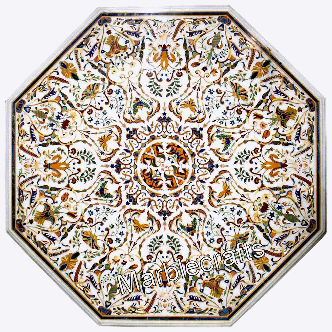 Octagon Shape White Marble Dining Table Top Antique Pattern - Etsy