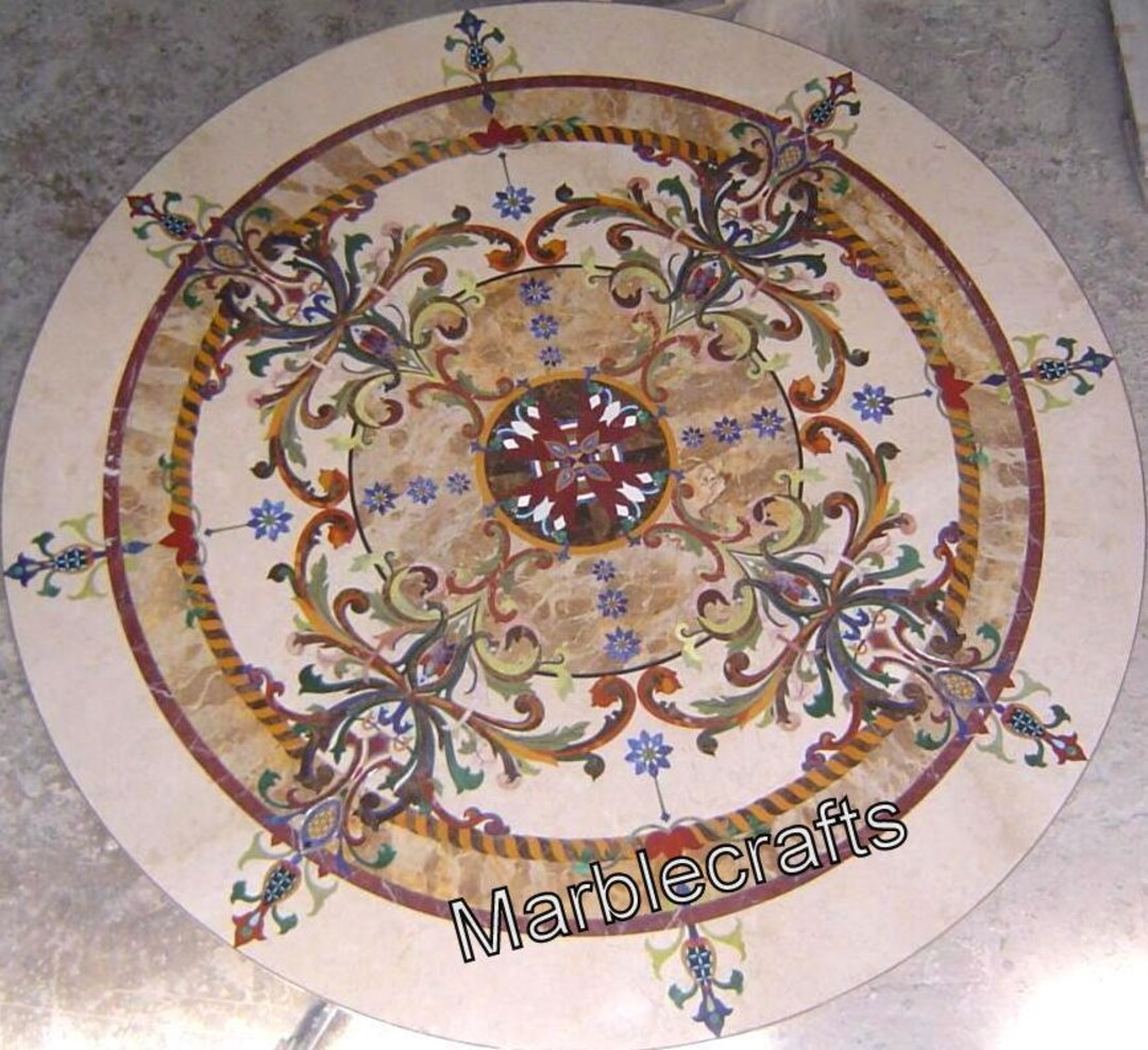 White Marble Dining Table Top With Elegant Look Marquetry Art Living ...