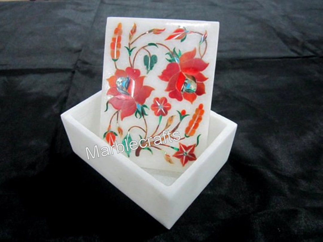 Marble Gift-able Box for Him / Carnelian Stone Inlay Trinket Box ...