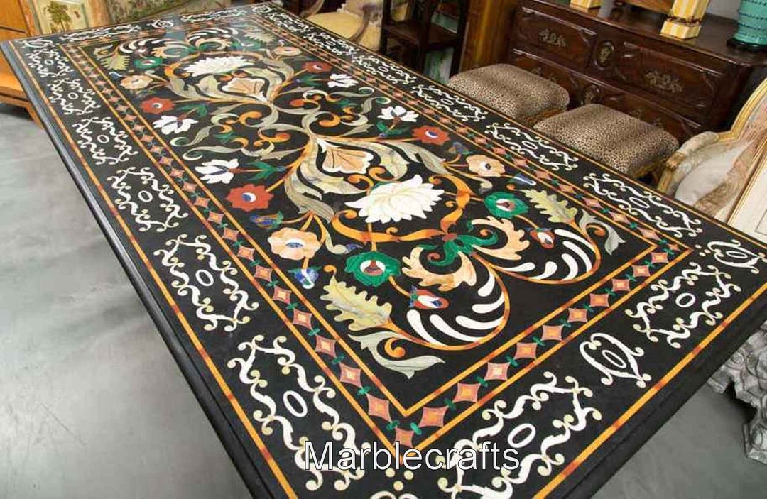 Rectangle Marble Reception Table | Antique Art Inlay Dining Table Top ...