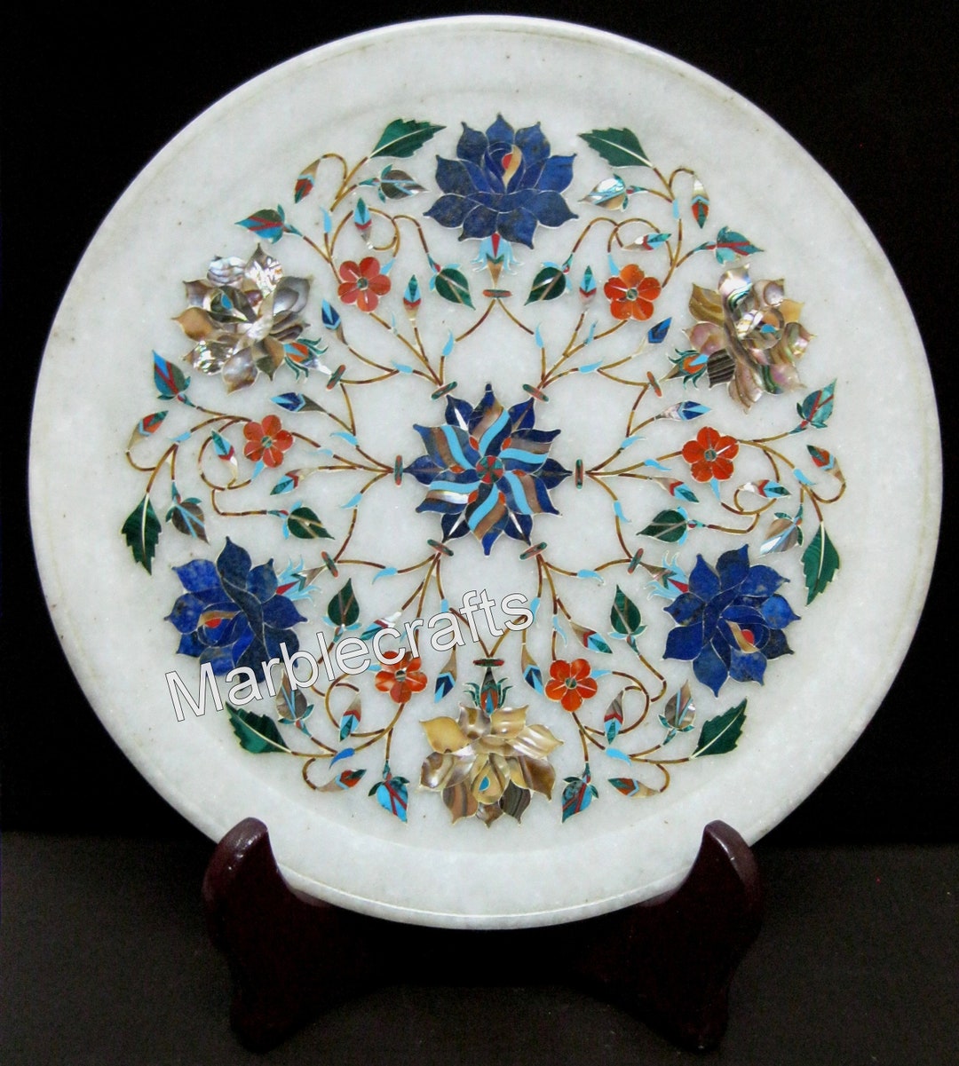 9 Inches Marble Inlay Plate | Handmade Gemstone Decorative Plate ...