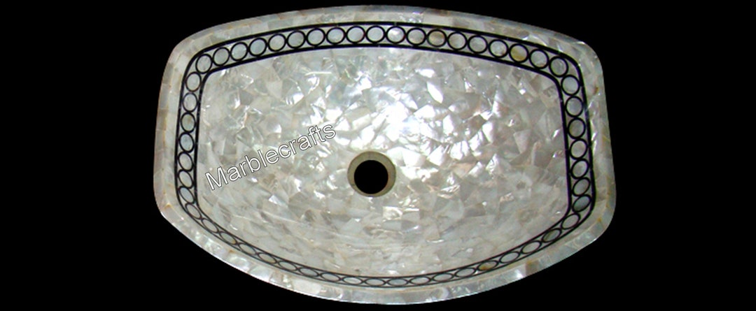 Rectangle White Marble Sink With Classy Look Mother of Pearl Random ...