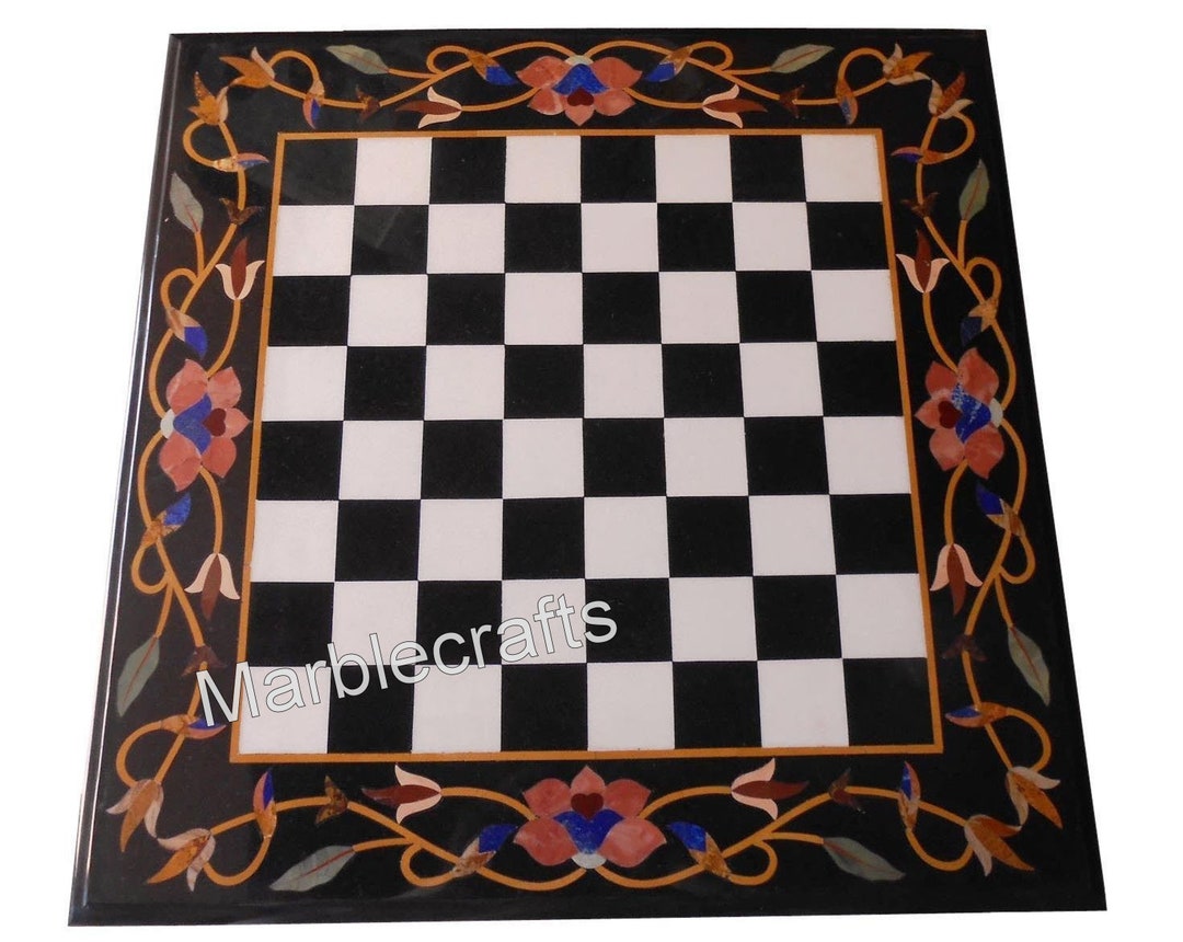 Black Marble Square Shape Black Marble Coffee Table Top Chess Pattern ...