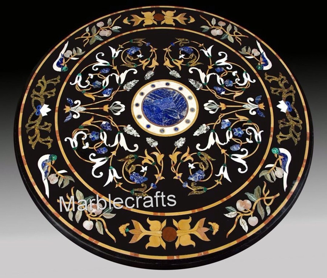 Black Marble Meeting Table Top With Pietra Dura Inlay Work Ancient ...