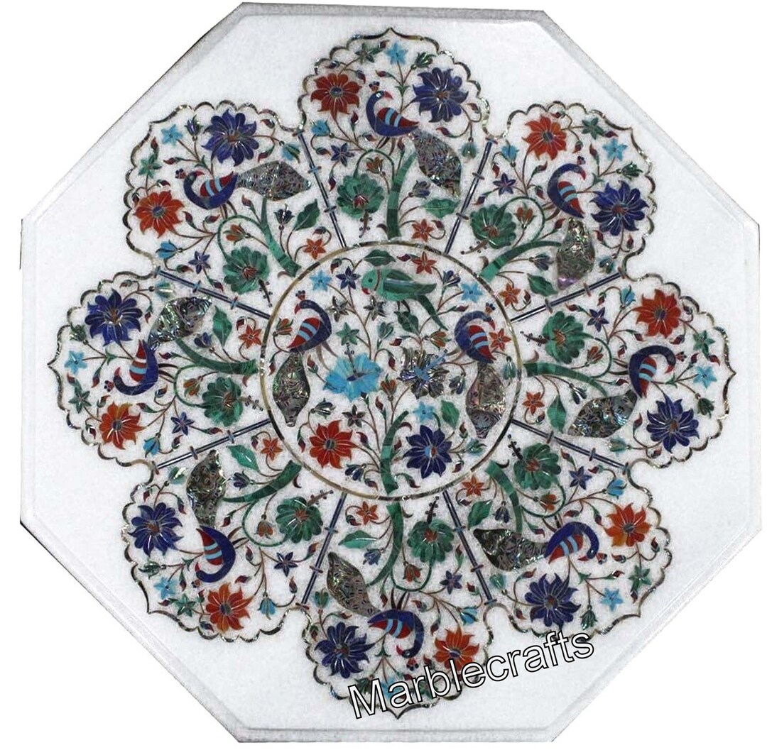 Octagon Shape White Marble Coffee Table Top Nature Pattern - Etsy