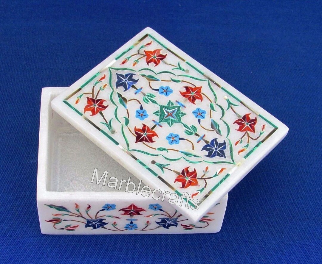 Gemstone Inlay Jewelry Box / Rectangle Marble Ribbon Box / Decorative ...
