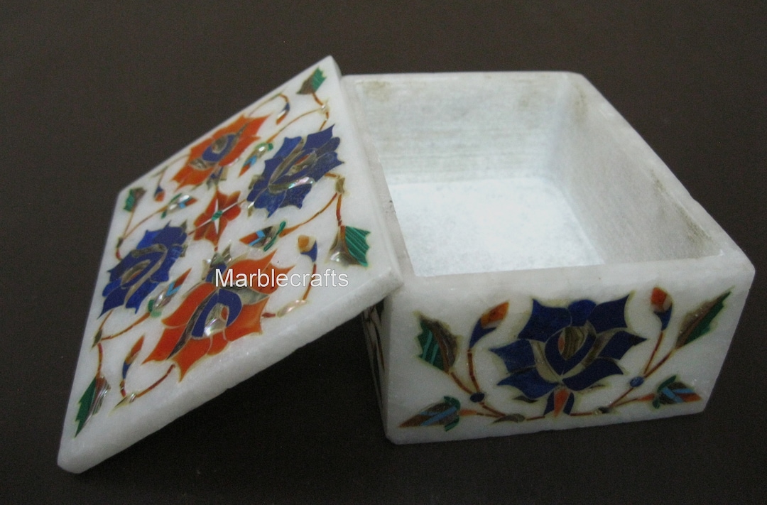 4 X 3 Inches Rectangle Shape White Marble Jewelry Box With - Etsy