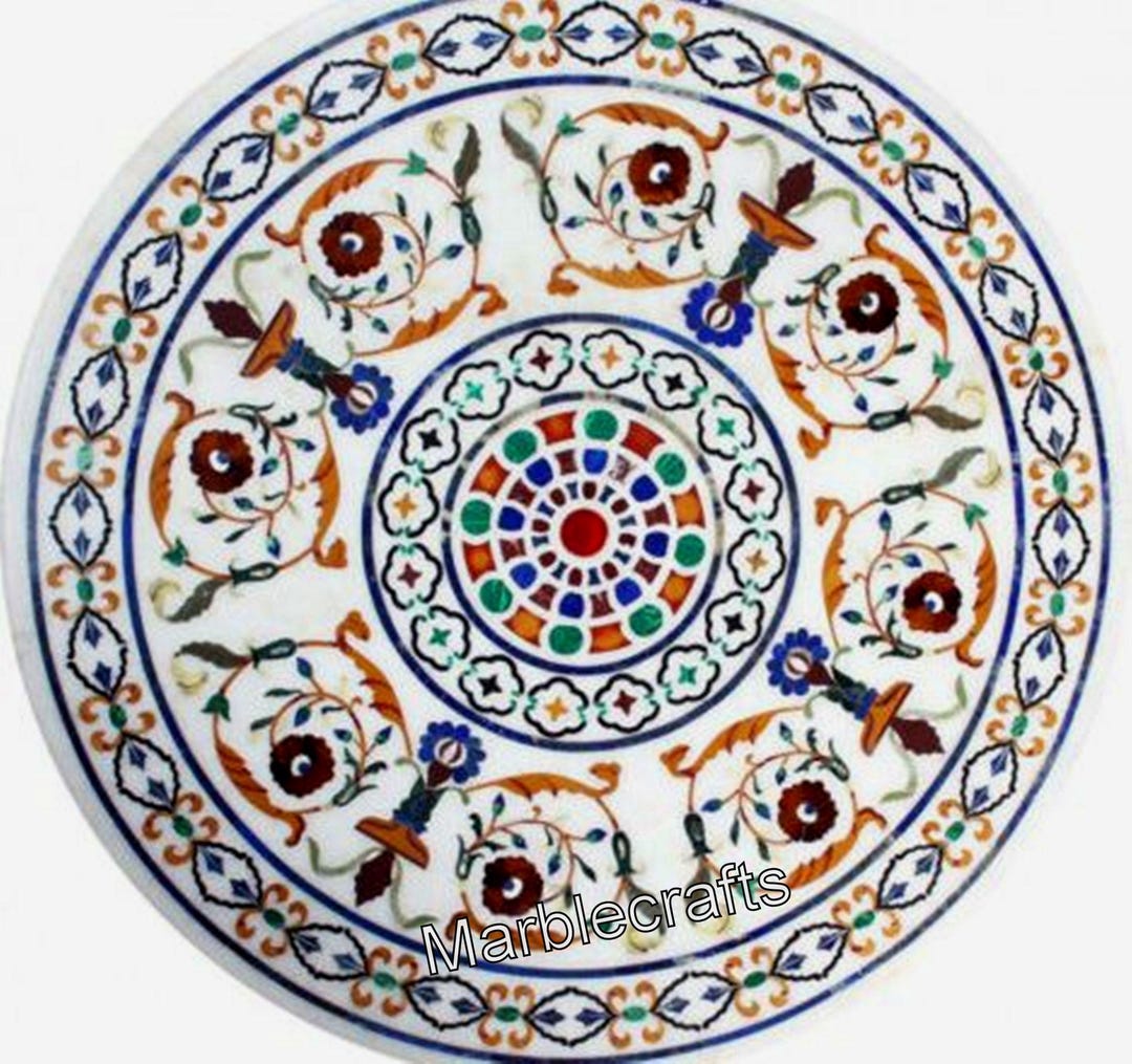 Round Marble Patio Table Top | Pietra Dura Art Dining Table Top for ...