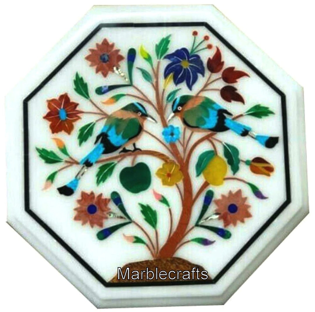 Octagon Shape White Marble Coffee Table Top Nature Pattern - Etsy