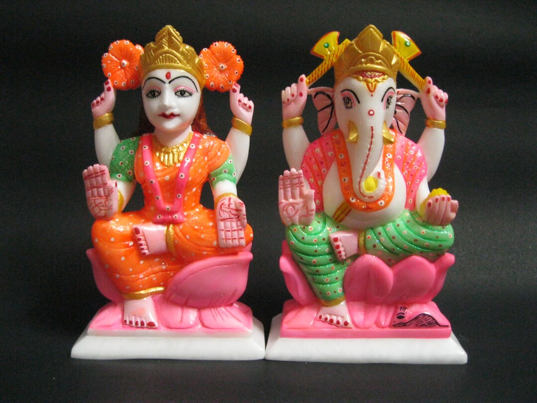 9 Inches White Marble God Siddhi Vinayka Ji Statue and Laxmi Maa Idol ...