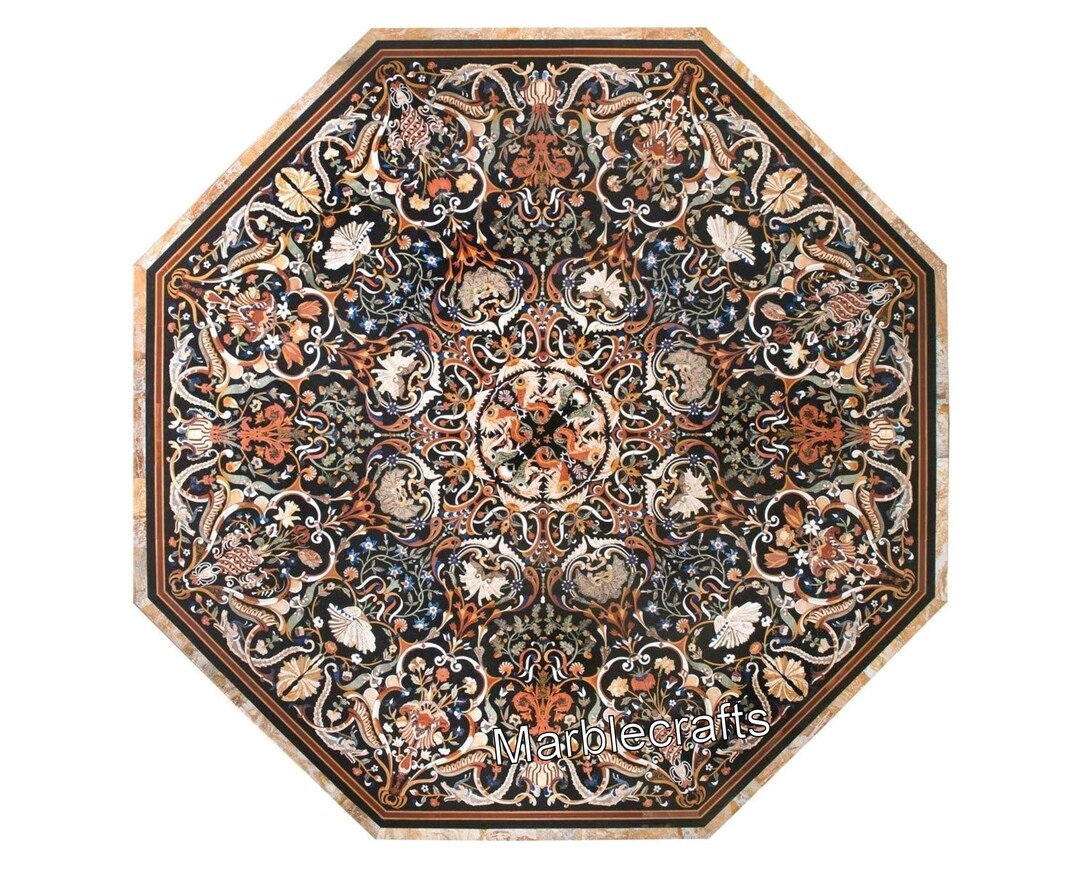 Octagon Shape Black Marble Dining Table Top With Royal Look Unique ...