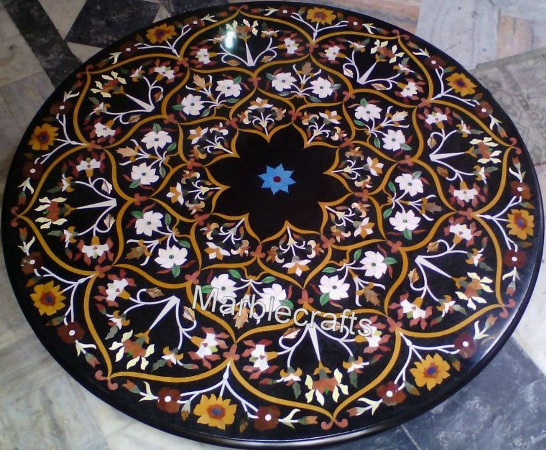 Antique Pattern Inlay Work Dining Table Top for Restaurant Decor Round ...