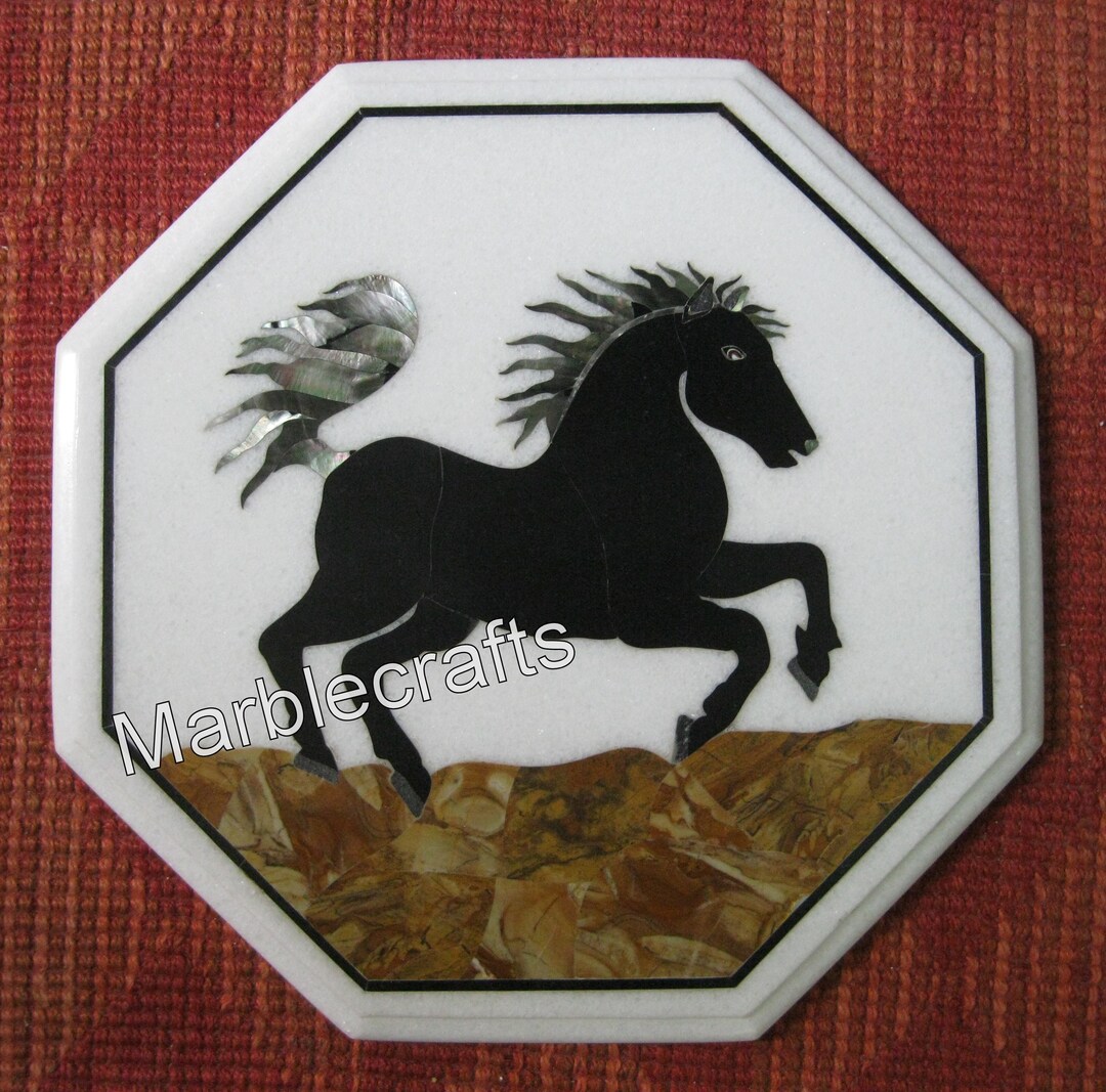 White Marble Octagon Shape Coffee Table Top for Home Decor Horse ...