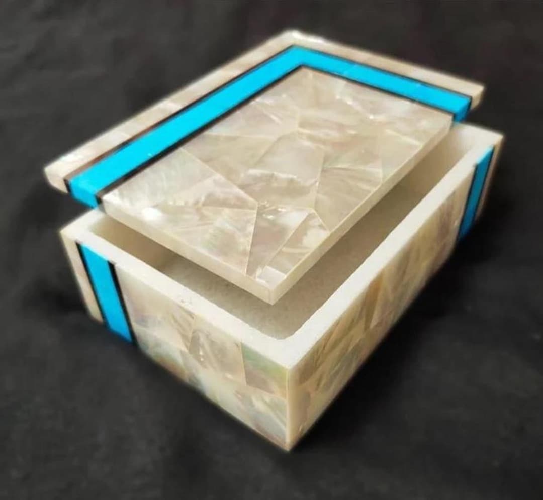 Handmade Marble Trinket Box With Mother of Pearl Overlay | Turquoise ...
