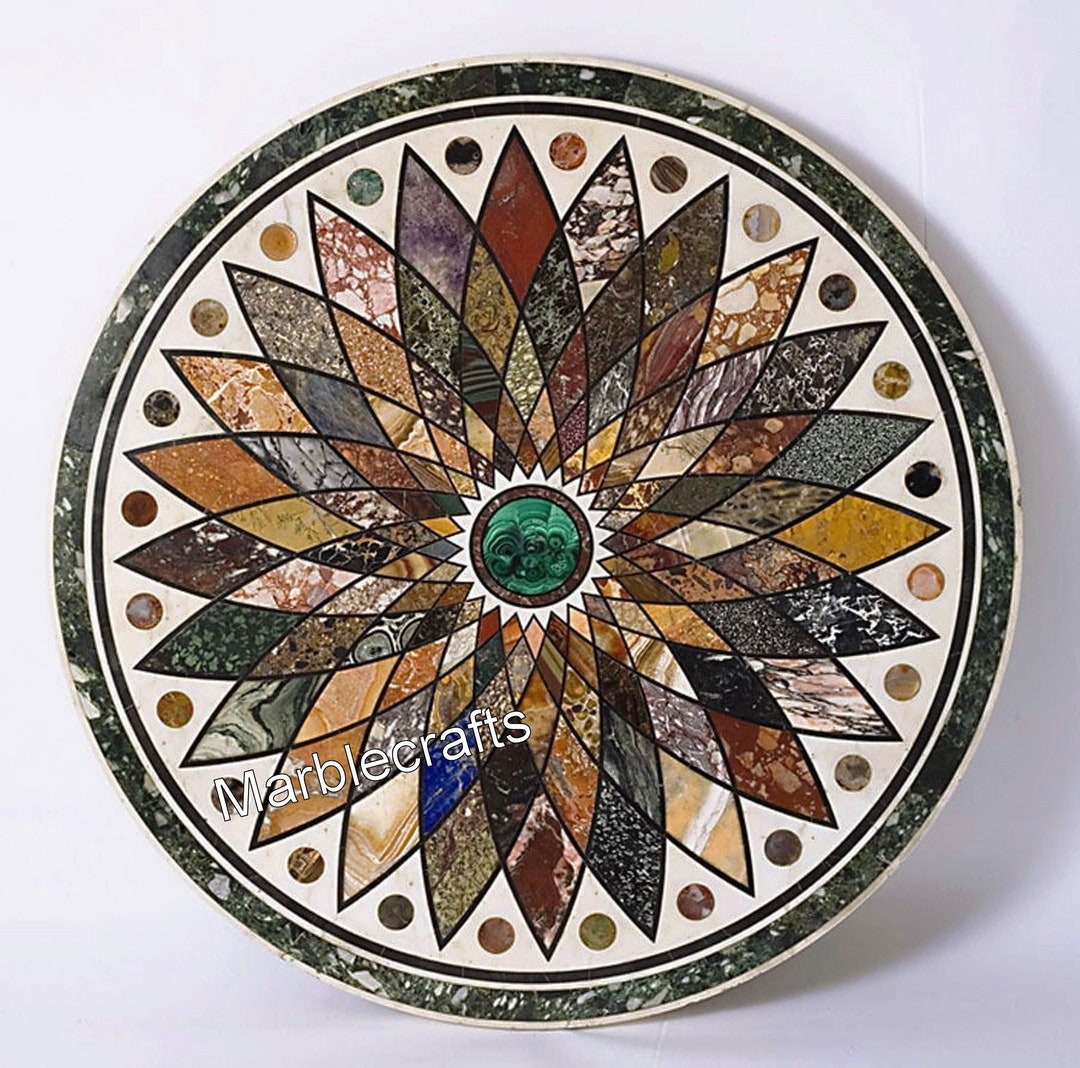 Semi Precious Stone Inlay Work Dining Table Top With Elegant Look Round ...