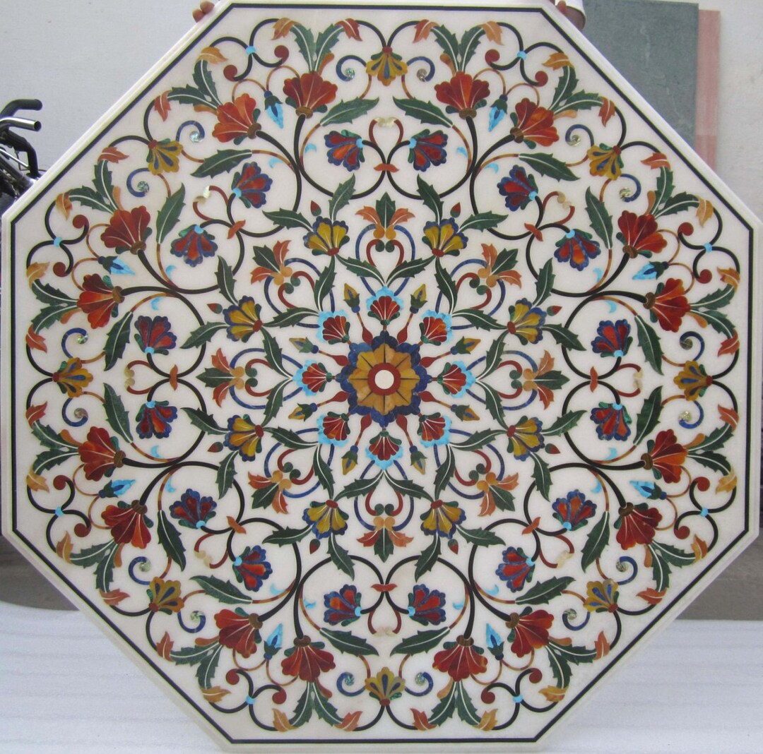 Marquetry Art Dining Table Top for Hotel Decor White Marble - Etsy