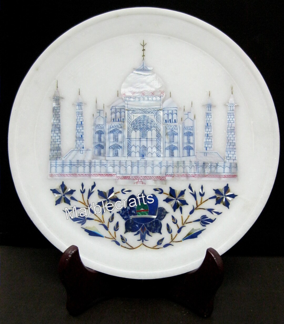 Handmade Marble Plate | Taj Mahal Inlay Art Wall Plate | 9 Inches White ...