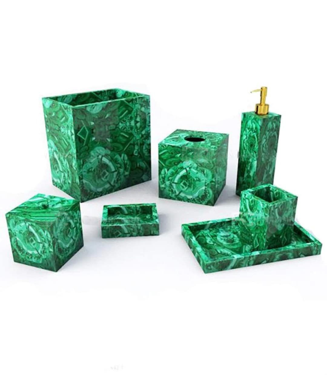 Rectangle Shape Marble Cotton Ball Box Malachite Stone Random Work ...