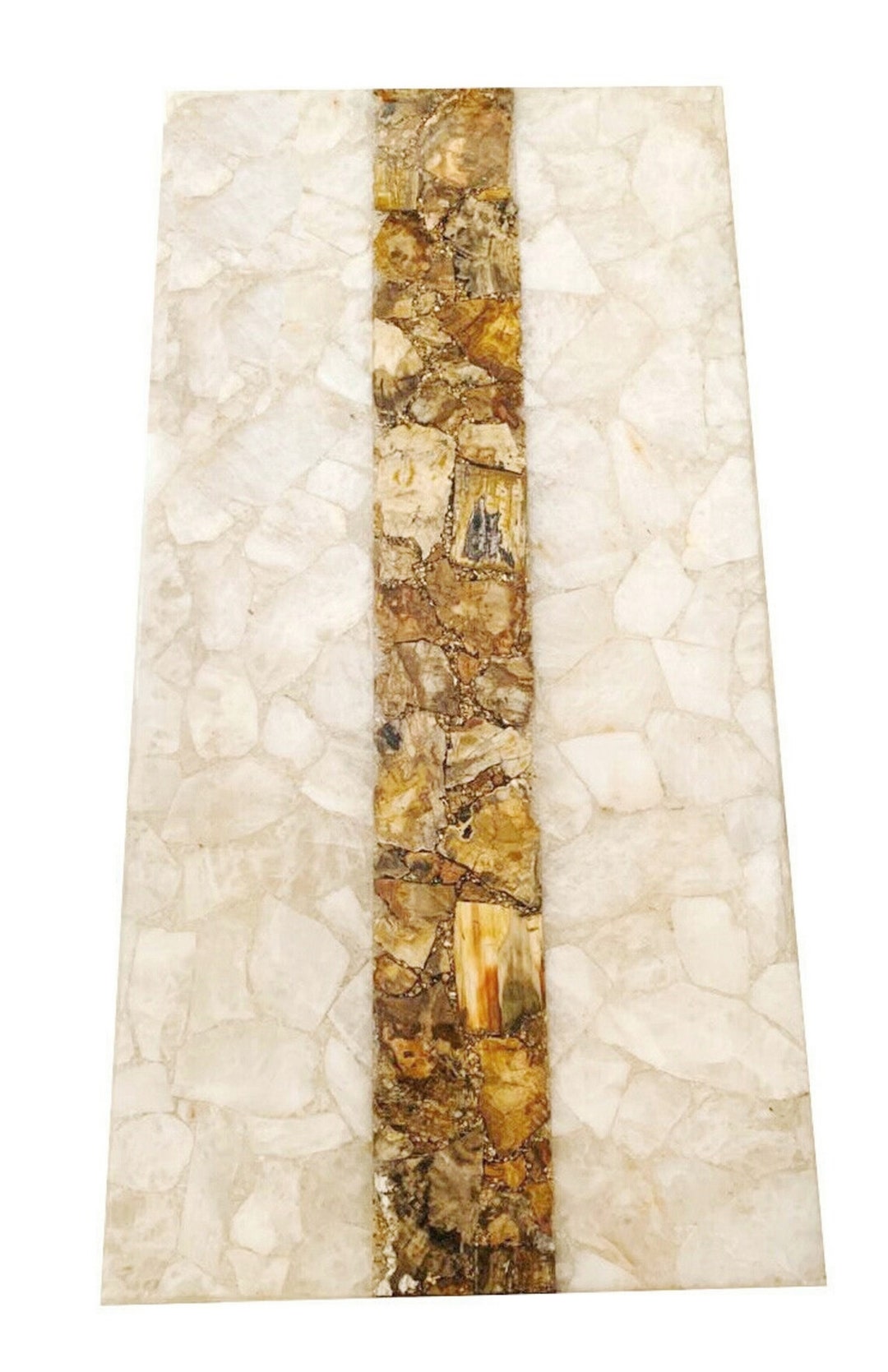 White Quartz Sofa Center Table / Brown Petrified Wood Coffee Table Top ...