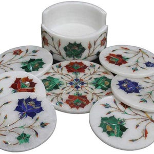 Marble Coffee Table Coaster / Round Coaster Set 4.5 Inches / Marble Tea ...