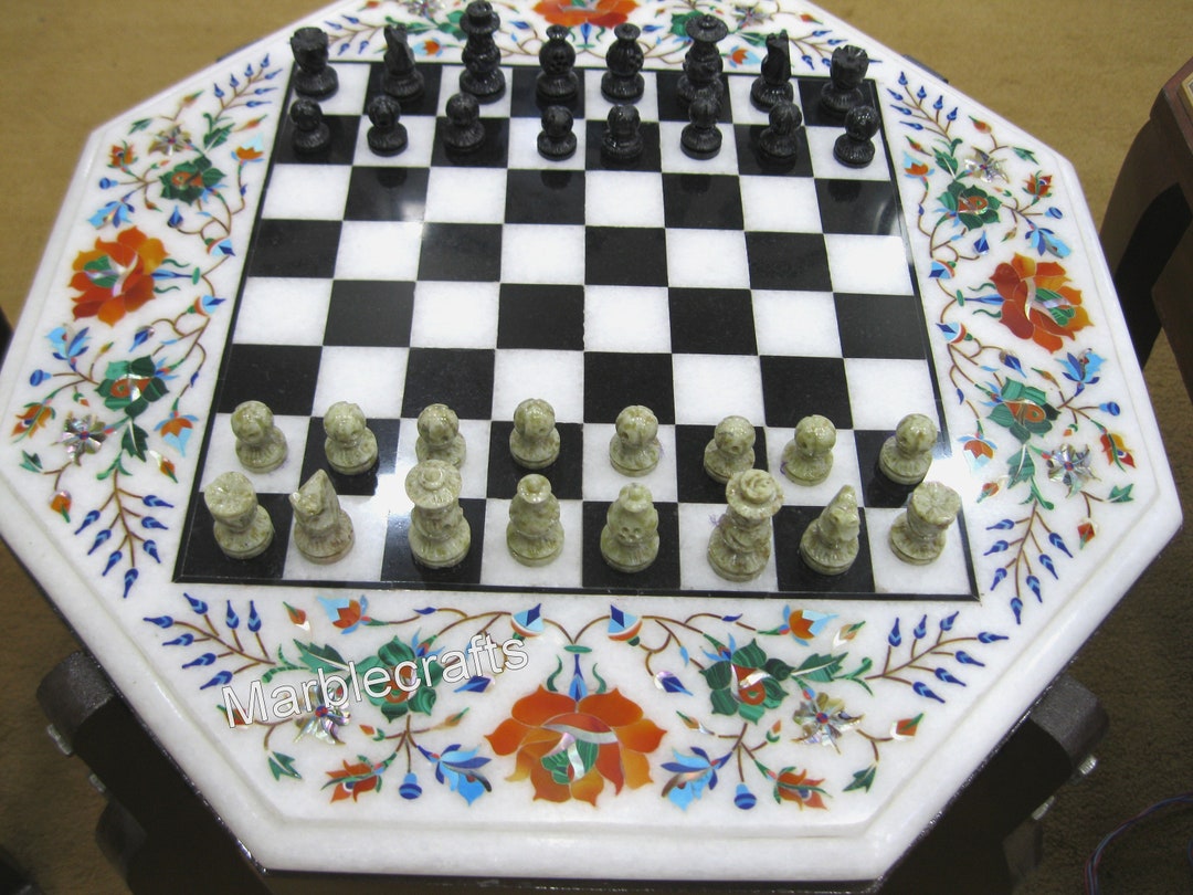 15 X 15 Inches White Marble Octagon Shape Chess Table Top - Etsy
