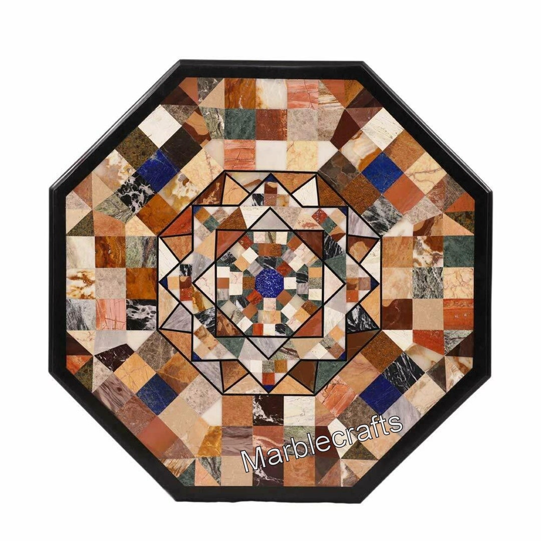 Antique Pattern Inlay Work Dining Table Top With Royal Look Octagon ...