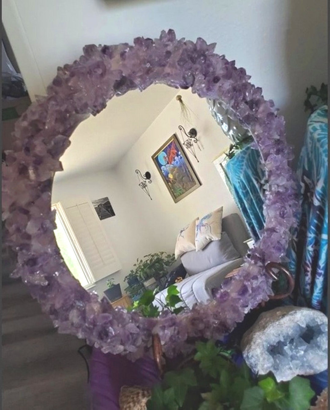 Amethyst Crystal Mirror / Purple Looking Glass / Mirror for Living Room ...