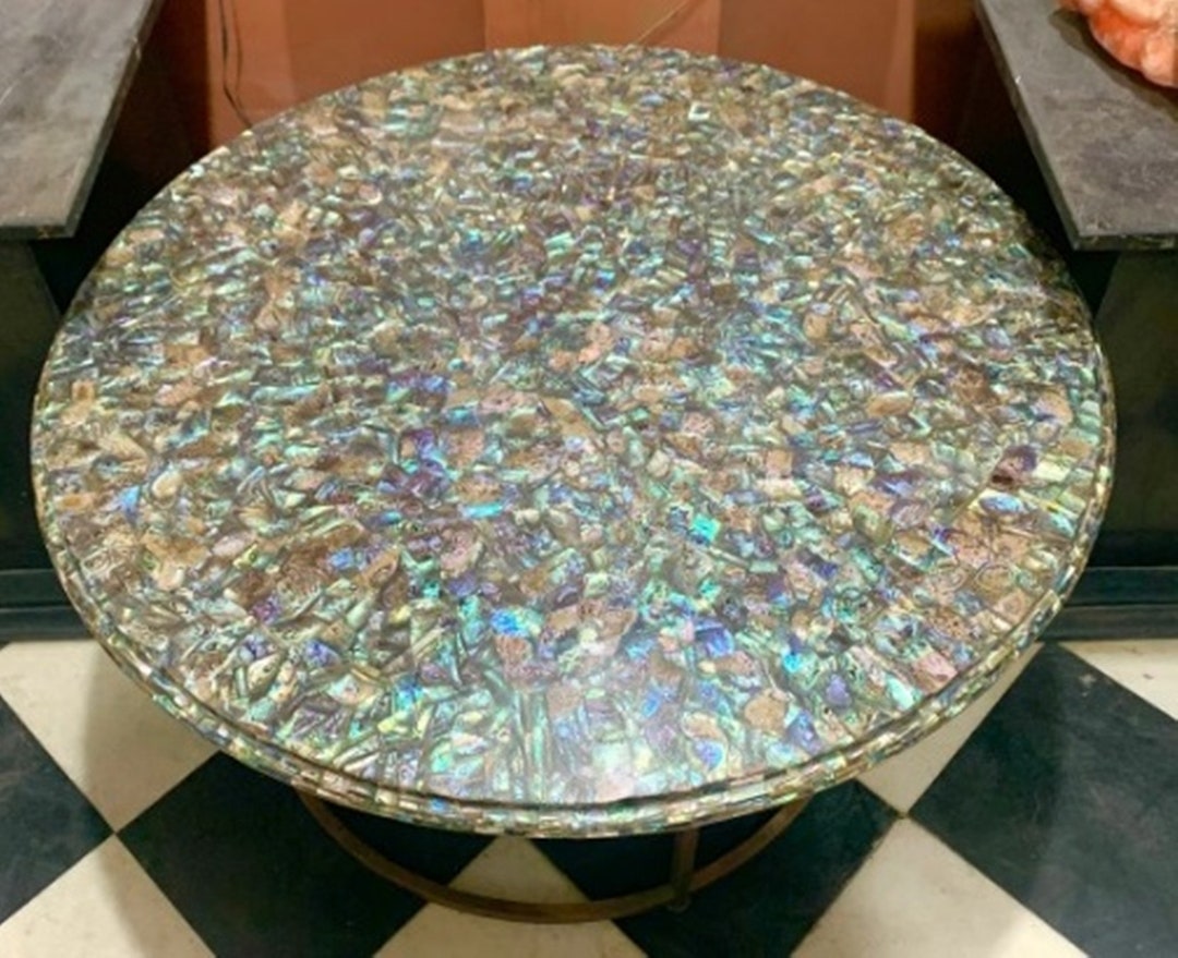 Overlaid With Abalone Shell Dining Table Top Round Shape Marble Living ...