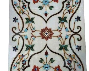 Multicolor Stone Inlay Work Dining Table Top With Royal Look Rectangle ...