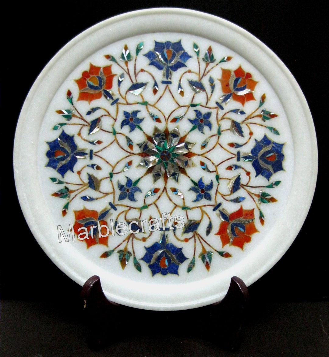 Marble Decorative Plate | Multicolor Stone Collectible Plate | Vintage ...
