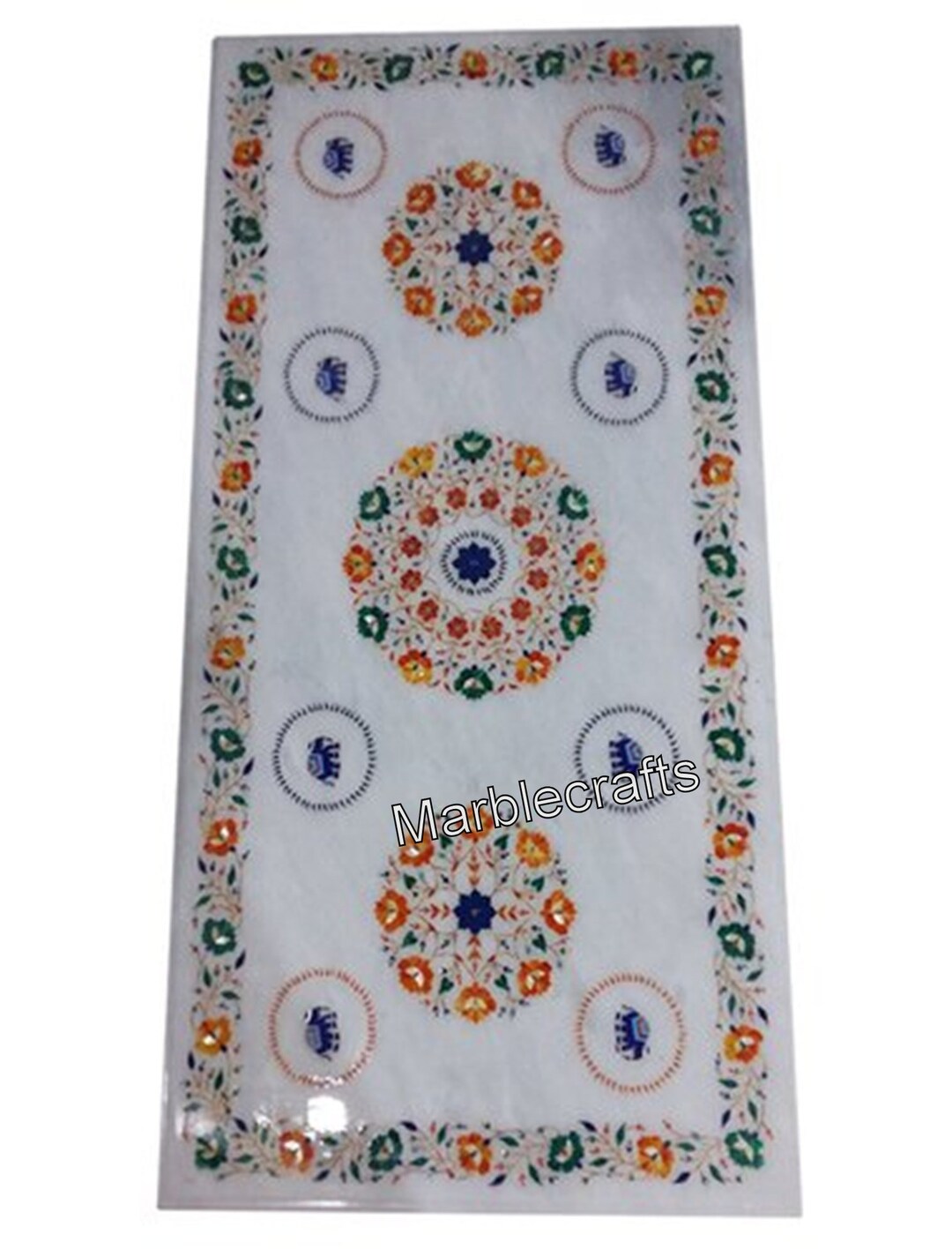 Marble Dining Table Top for Hotel Decor Shiny Semi Precious Stone Inlay ...