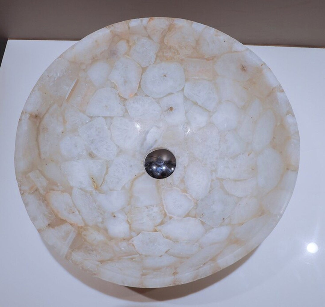 White Quartz Resin Counter Top Sink Round Shape Marble Wash Basin From ...