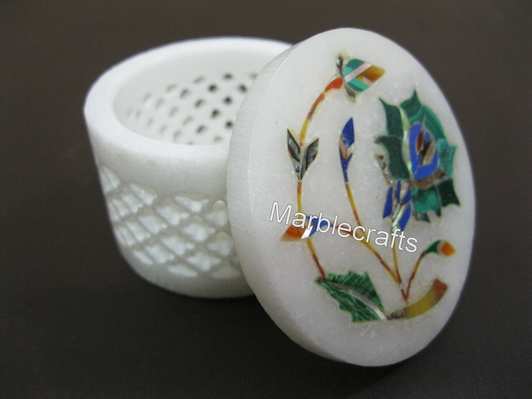 2.5 Inches Hand Carving Work Trinket Box With Elegant Look Round Shape ...