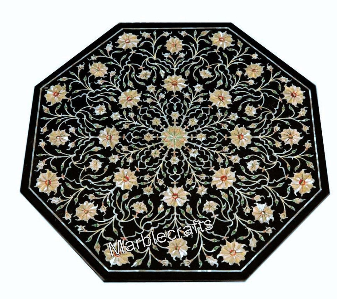 Black Marble Octagon Shape Patio Coffee Table Top With Royal Look ...
