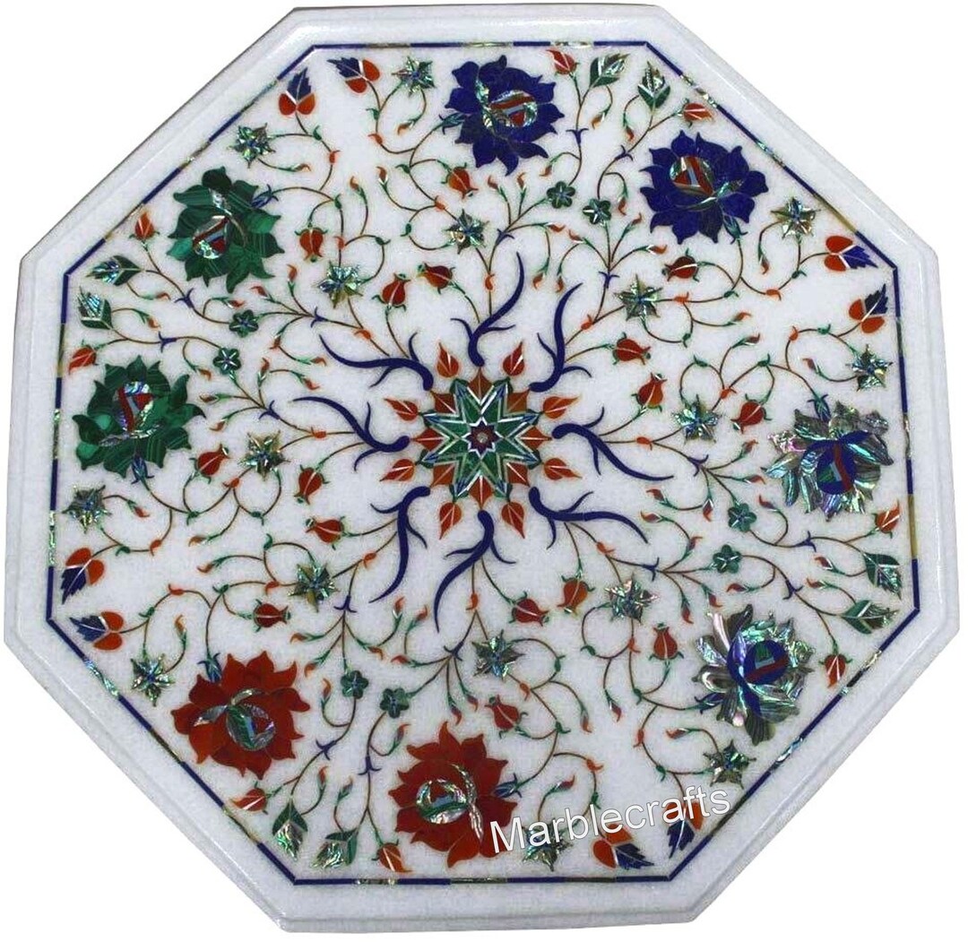 Multicolor Coffee Table Top / Marble Bed Side Table Top / White Coffee ...