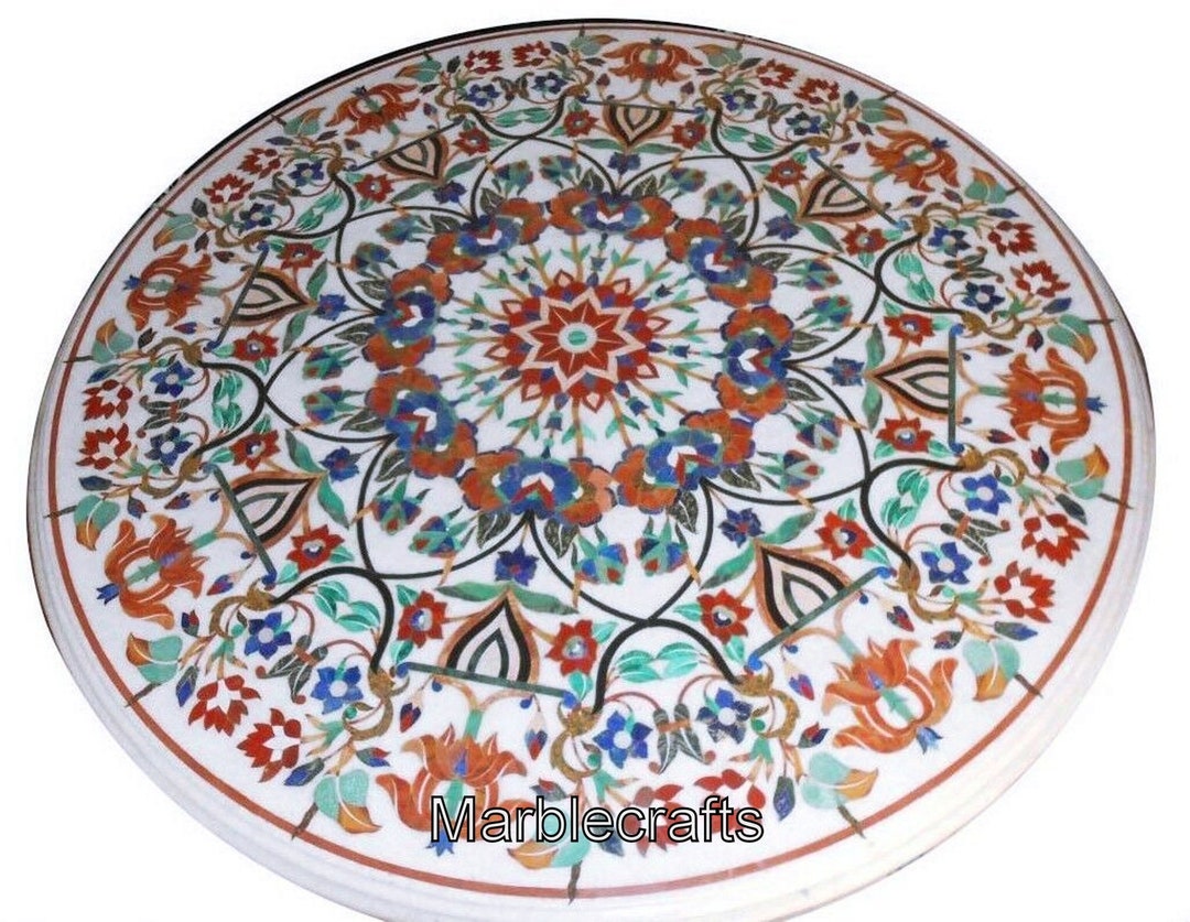 Round Marble Patio Dining Table Top for Hotel Area Decor Pietra Dura ...