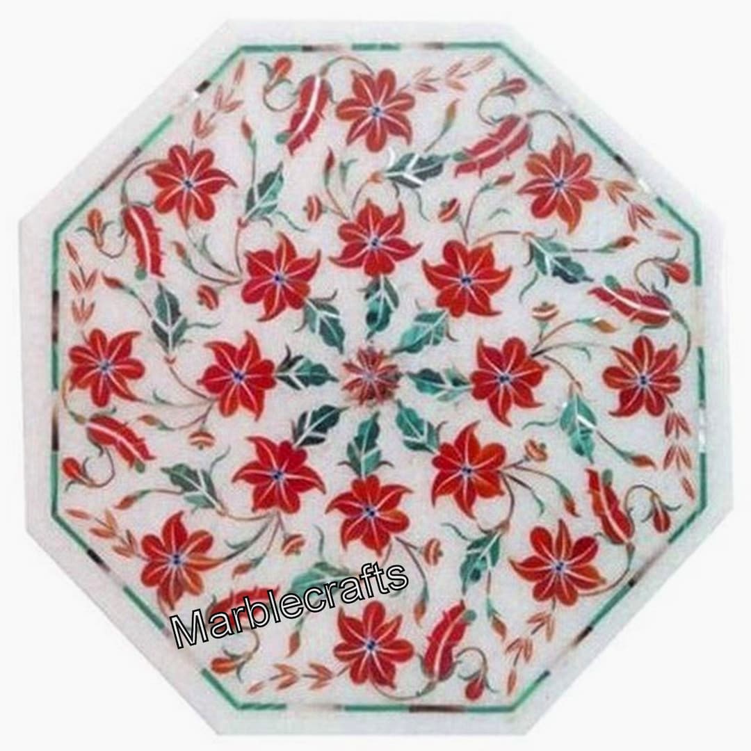 Carnelian Stone Inlay Side Table Top | Handmade Indian Marble Coffee ...