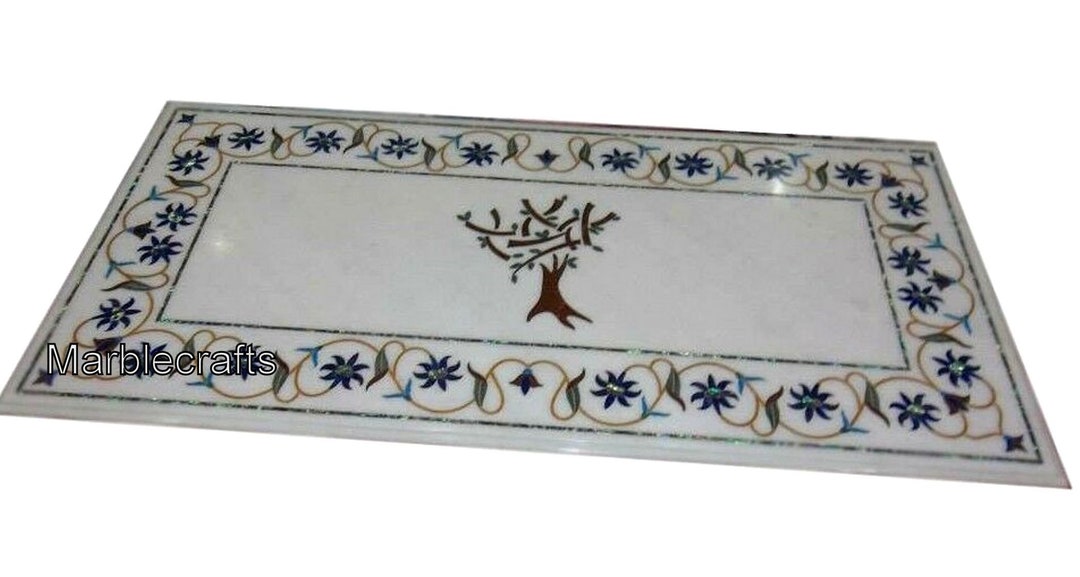 Luxury Marble Coffee Table Top | Rectangle Pietra Dura Art Inlay ...