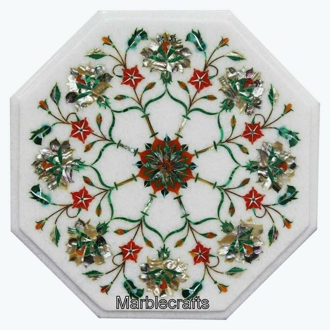 Stone Coffee Table Top / Abalone Shell Inlay Table Top / White Table ...