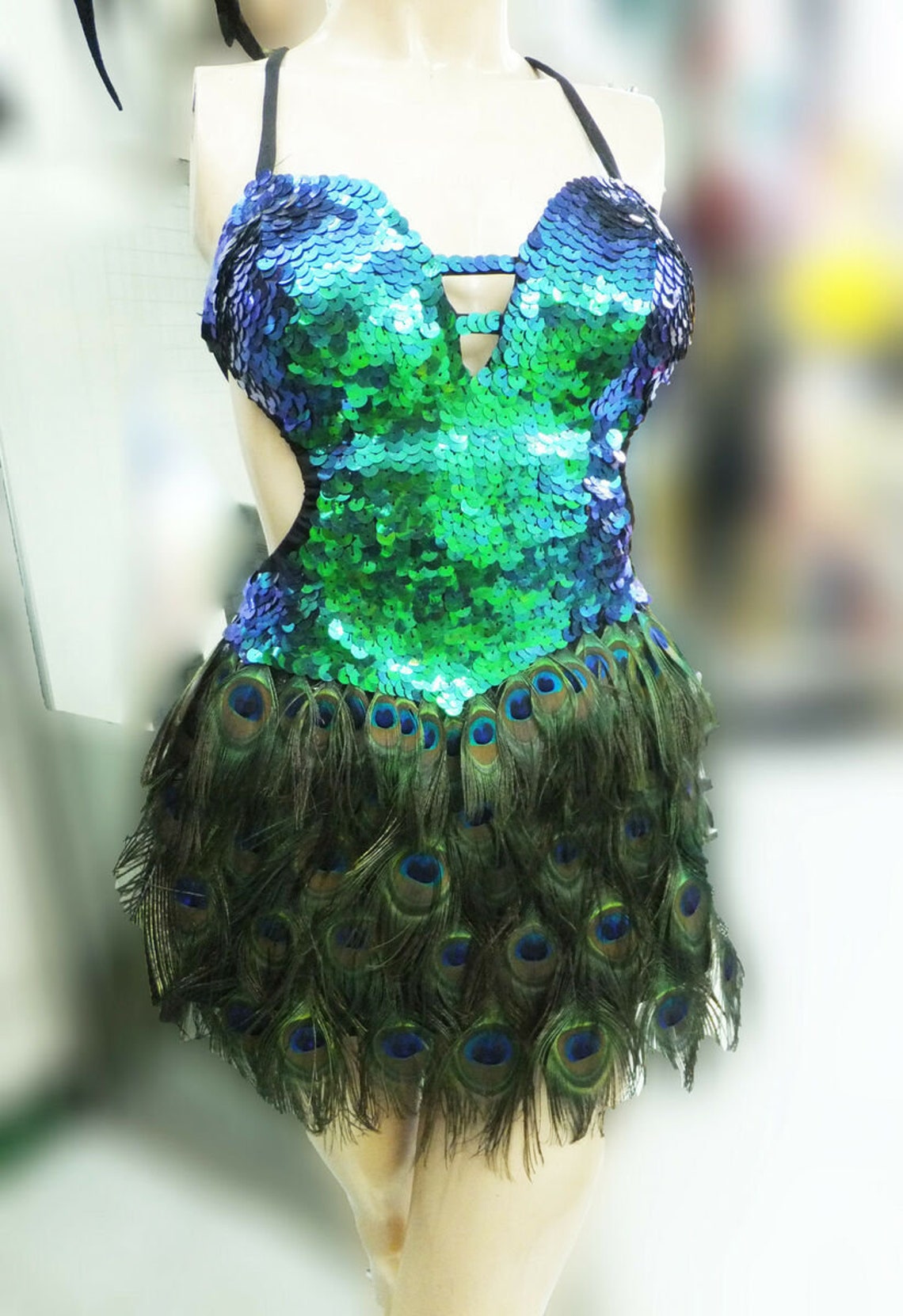 Da Neena M053 Party Latin Dance Drag Peacock Feather Dress - Etsy
