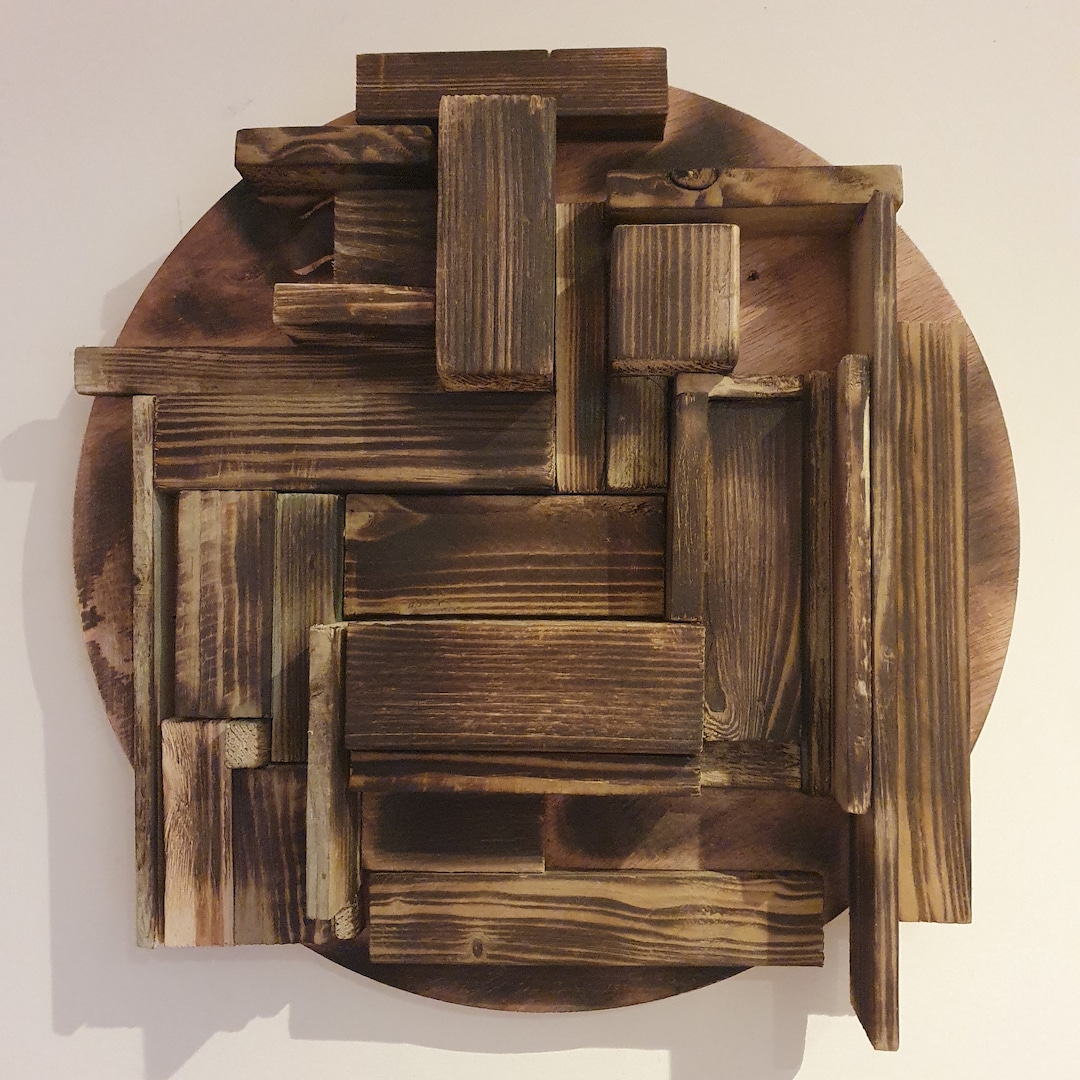 Wooden Abstract Wall Art in Three D, Handmade Unique Recycled Wood ...