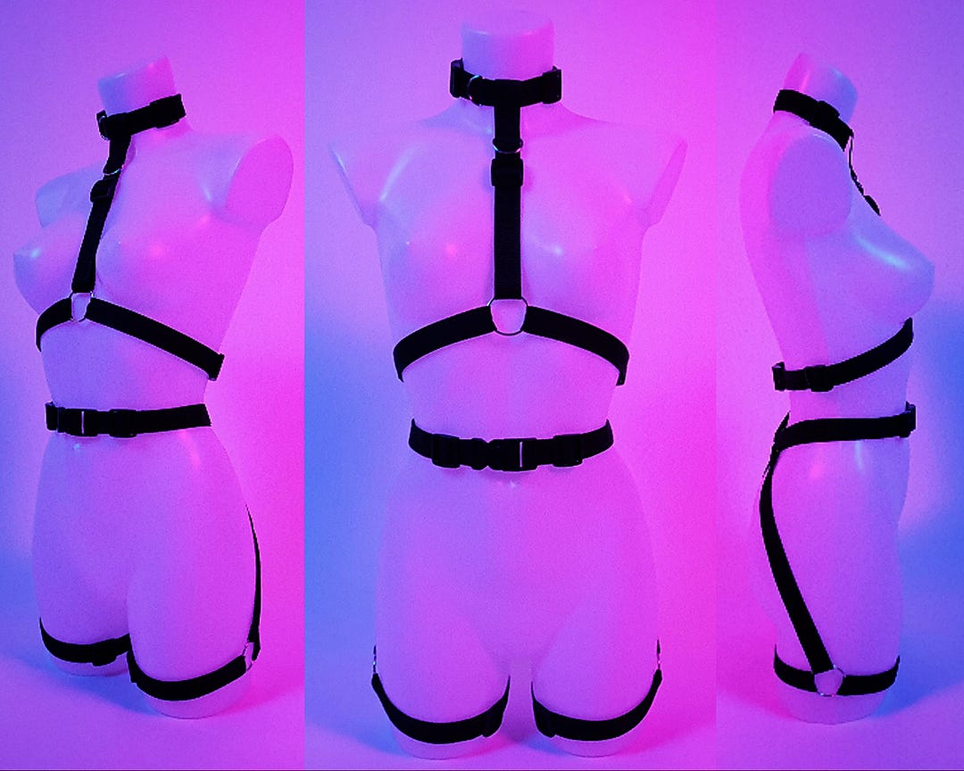 All Black Collared Style Upper and Lower Body Harness Set - Cyber Goth ...