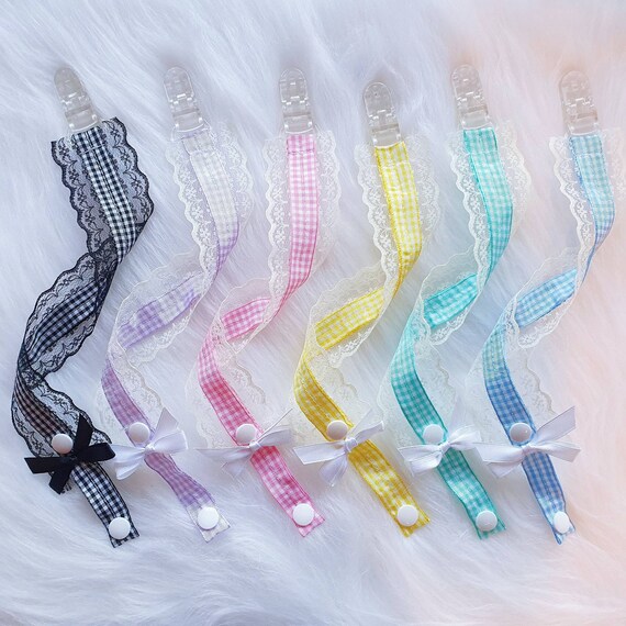Gingham Adult Pacifier Clip With Lace ABDL // DDLG | Etsy