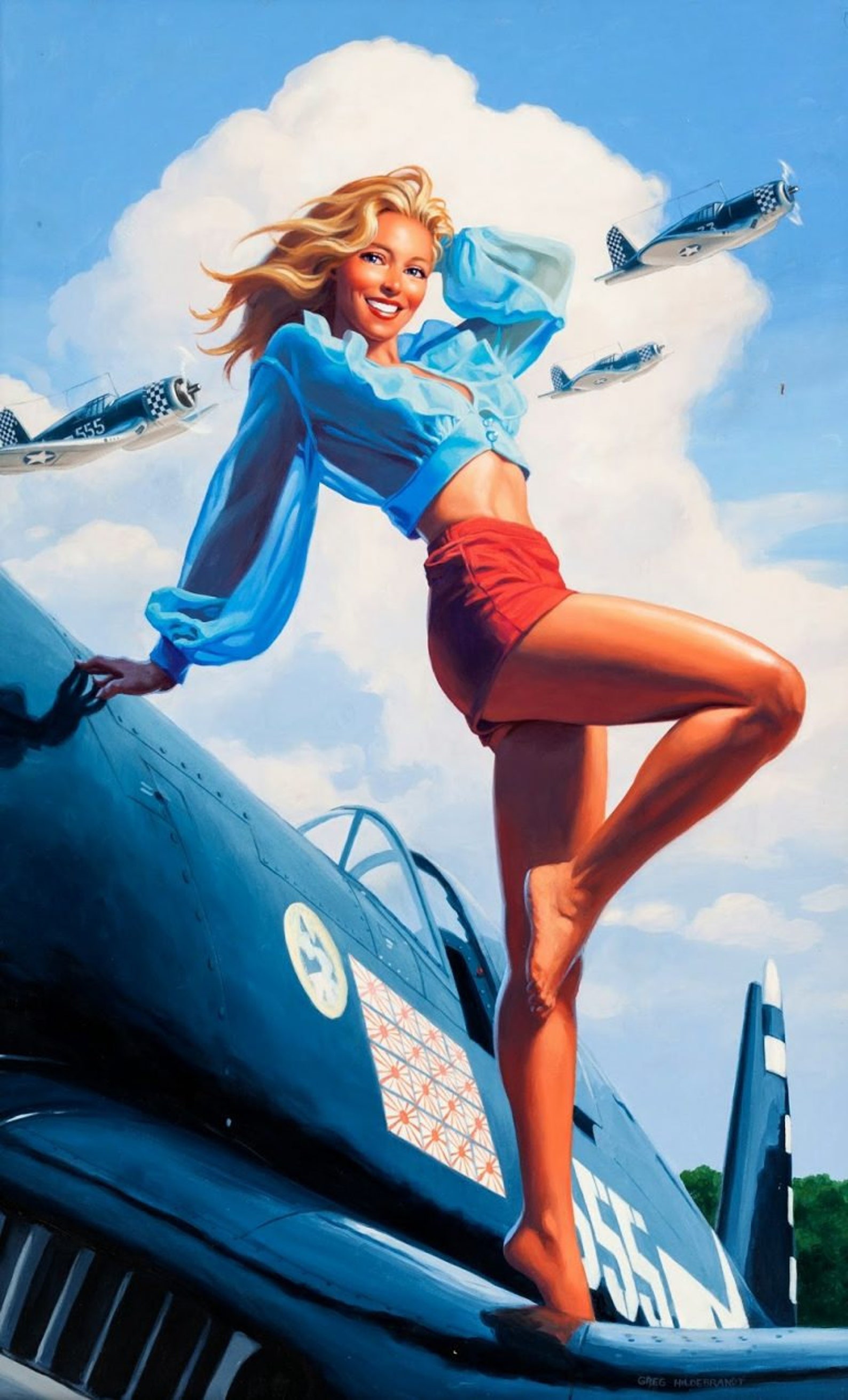 Personalized Portrait Pin Up Style Airplane Pin Up Art Etsy