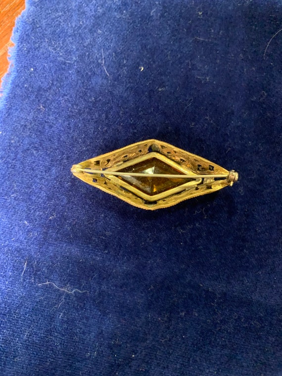 Bronze Metal Brooch Victorian Diamond Cut Citrine Mou… - Gem
