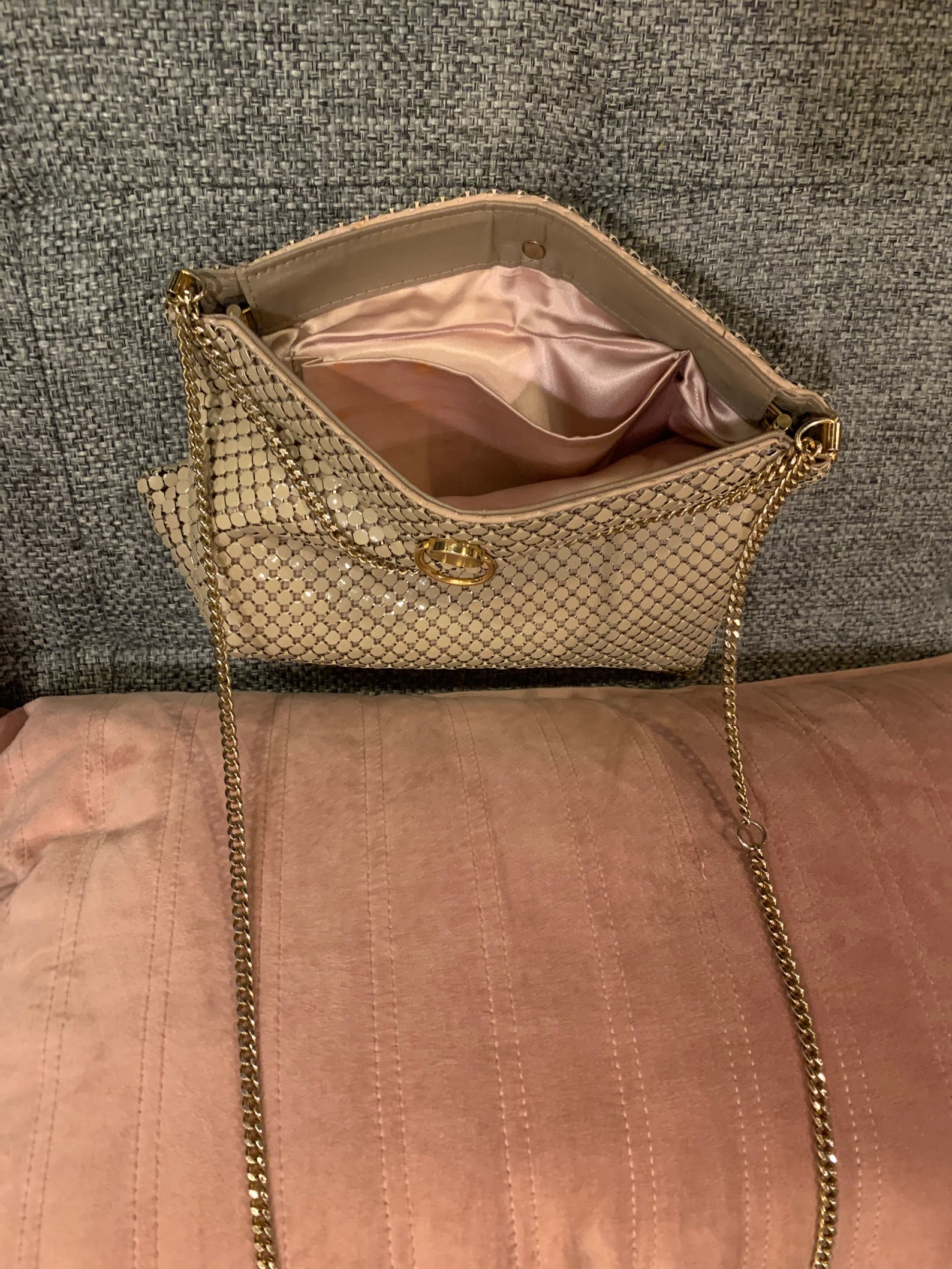Pink metal chain mail like bag lined with silk | Etsy