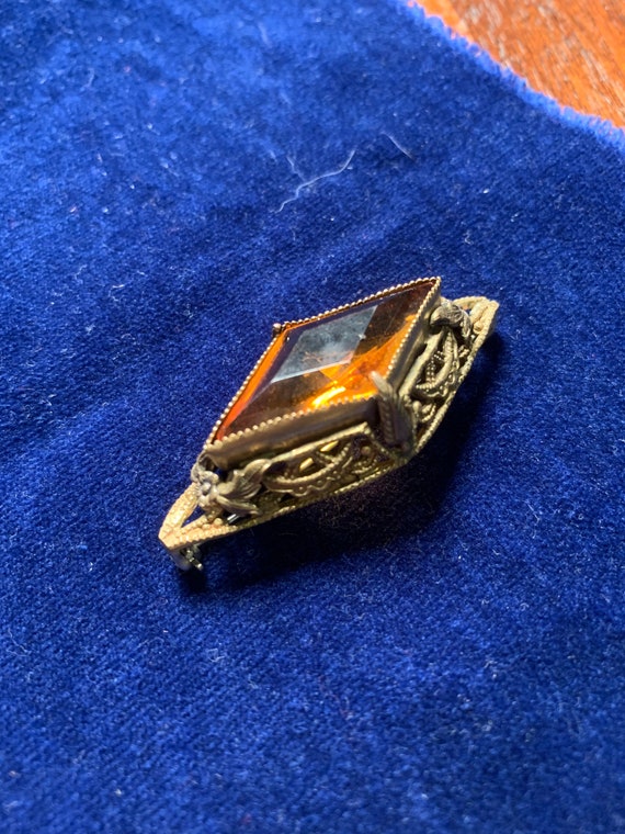 Bronze Metal Brooch Victorian Diamond Cut Citrine Mou… - Gem