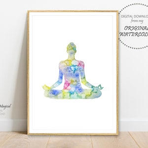 Yoga Watercolor Printable Art, Llustration Poster, Buddhist Spiritual ...