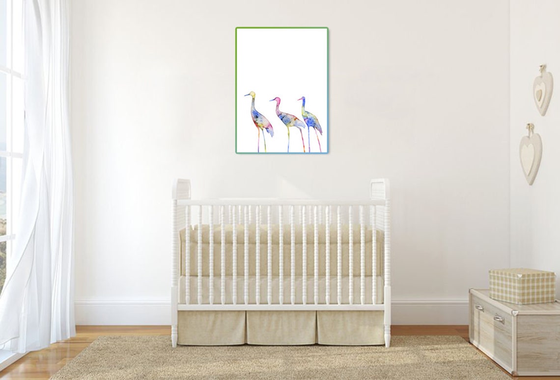 Crane Birds Printable Wall Decor Colorful Watercolor - Etsy