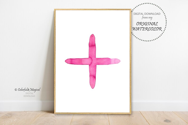 Cross Print, Plus Pink Sign, Nursery Decor, Pink Watercolor, Home Decor ...
